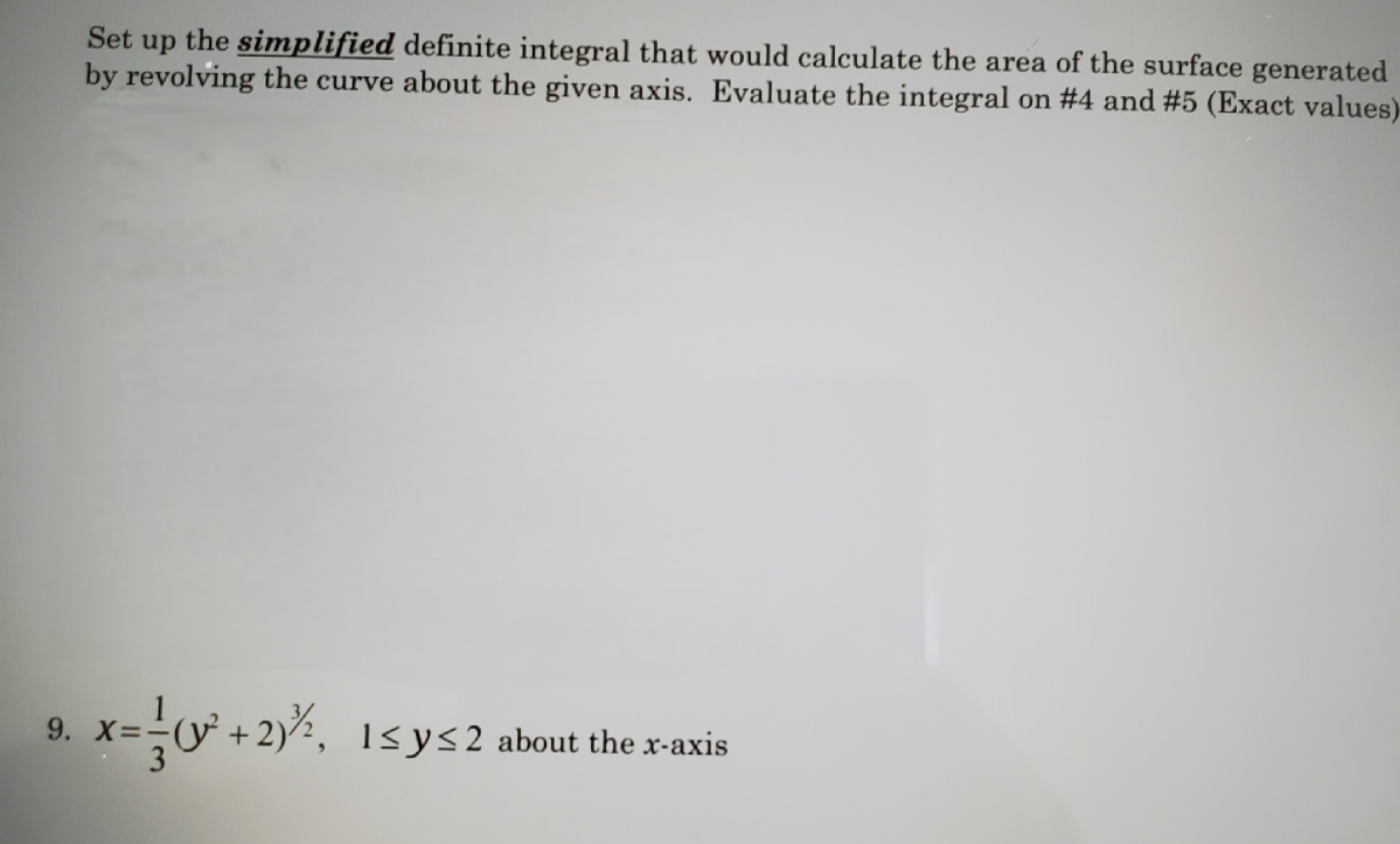 Solved Set up the simplified definite integral that would | Chegg.com