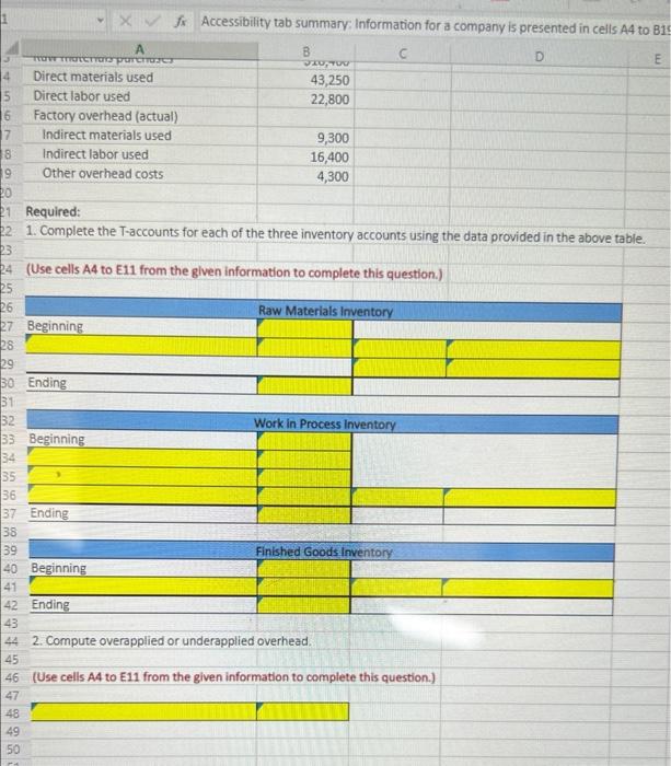 Solved Accessibility tab summary: Information for a company | Chegg.com