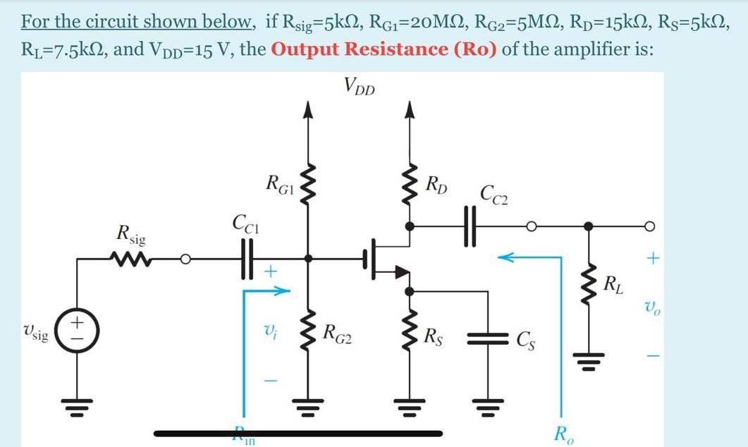Solved For the circuit shown below, if Rsig=5k.2, RG1=20M2, | Chegg.com