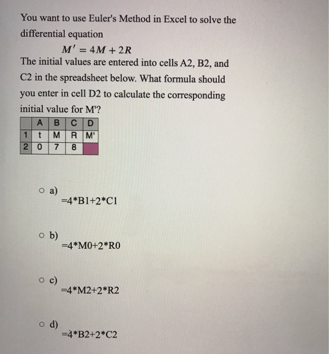 Solved You want to use Euler's Method in Excel to solve the | Chegg.com