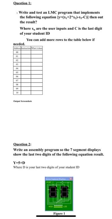 Question 1: Write and test an LMC program that | Chegg.com