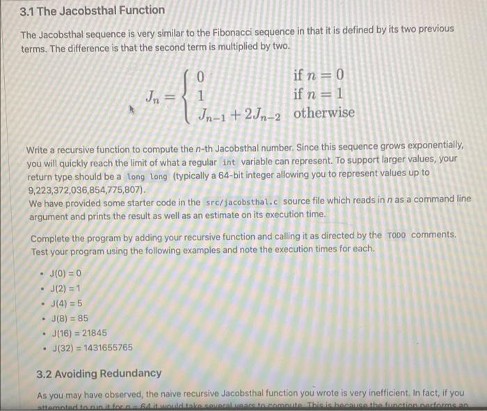 Solved 3.1 The Jacobsthal Function The Jacobsthal sequence | Chegg.com