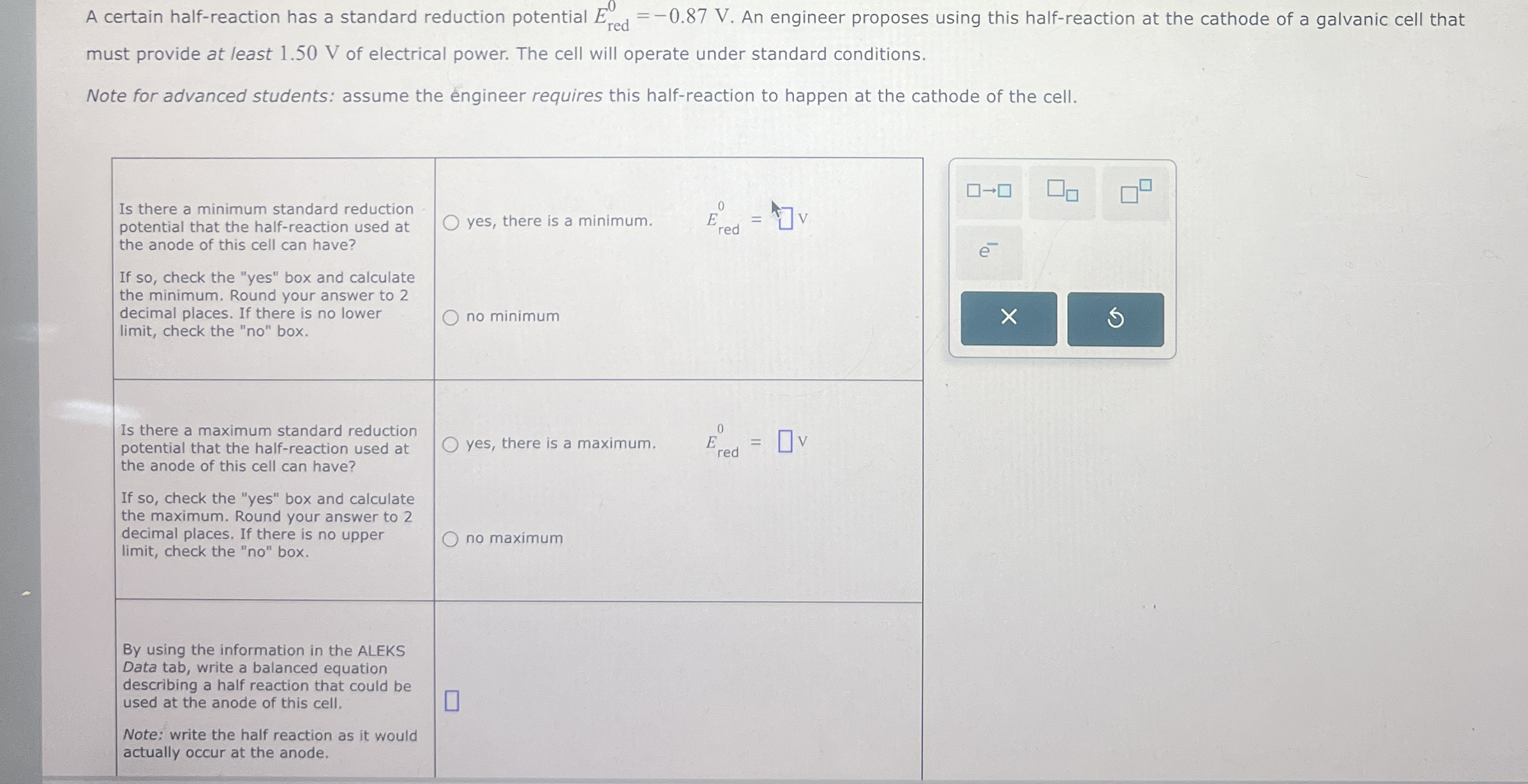Solved A certain half-reaction has a standard reduction | Chegg.com