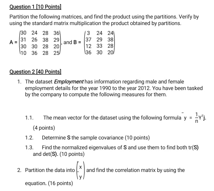 Solved Question 1 [10 ﻿Points]Partition the following | Chegg.com