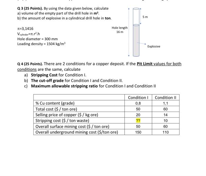 Solved mining engineering Q3 (25 Points). By using the data | Chegg.com