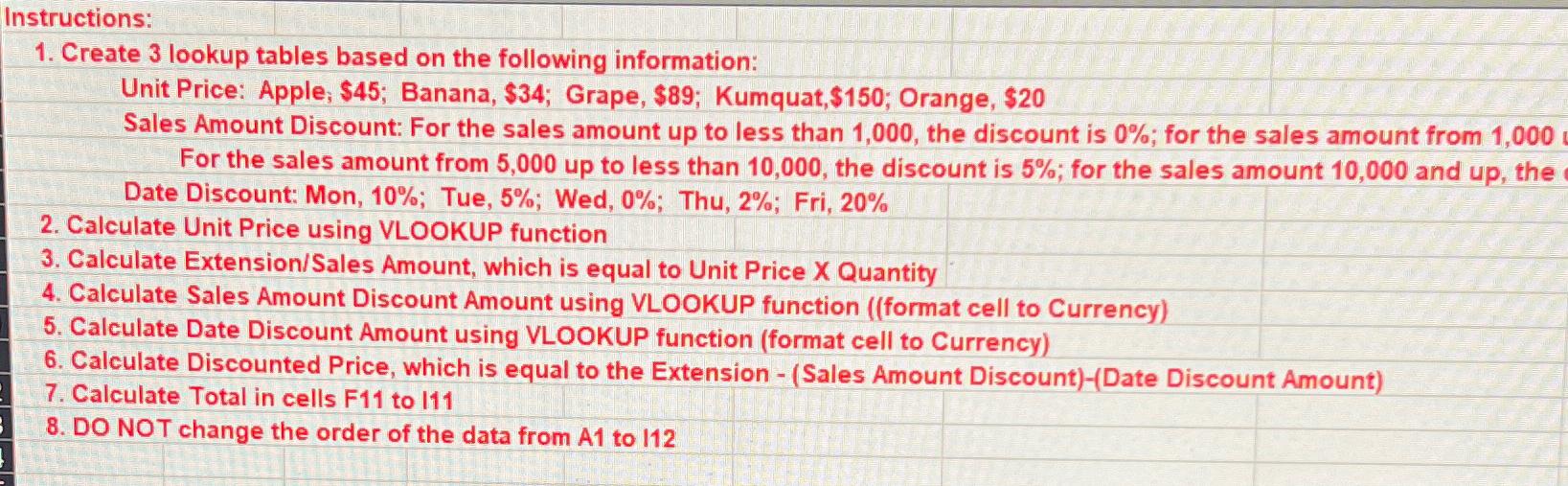 Solved Instructions:Create 3 ﻿lookup tables based on the | Chegg.com