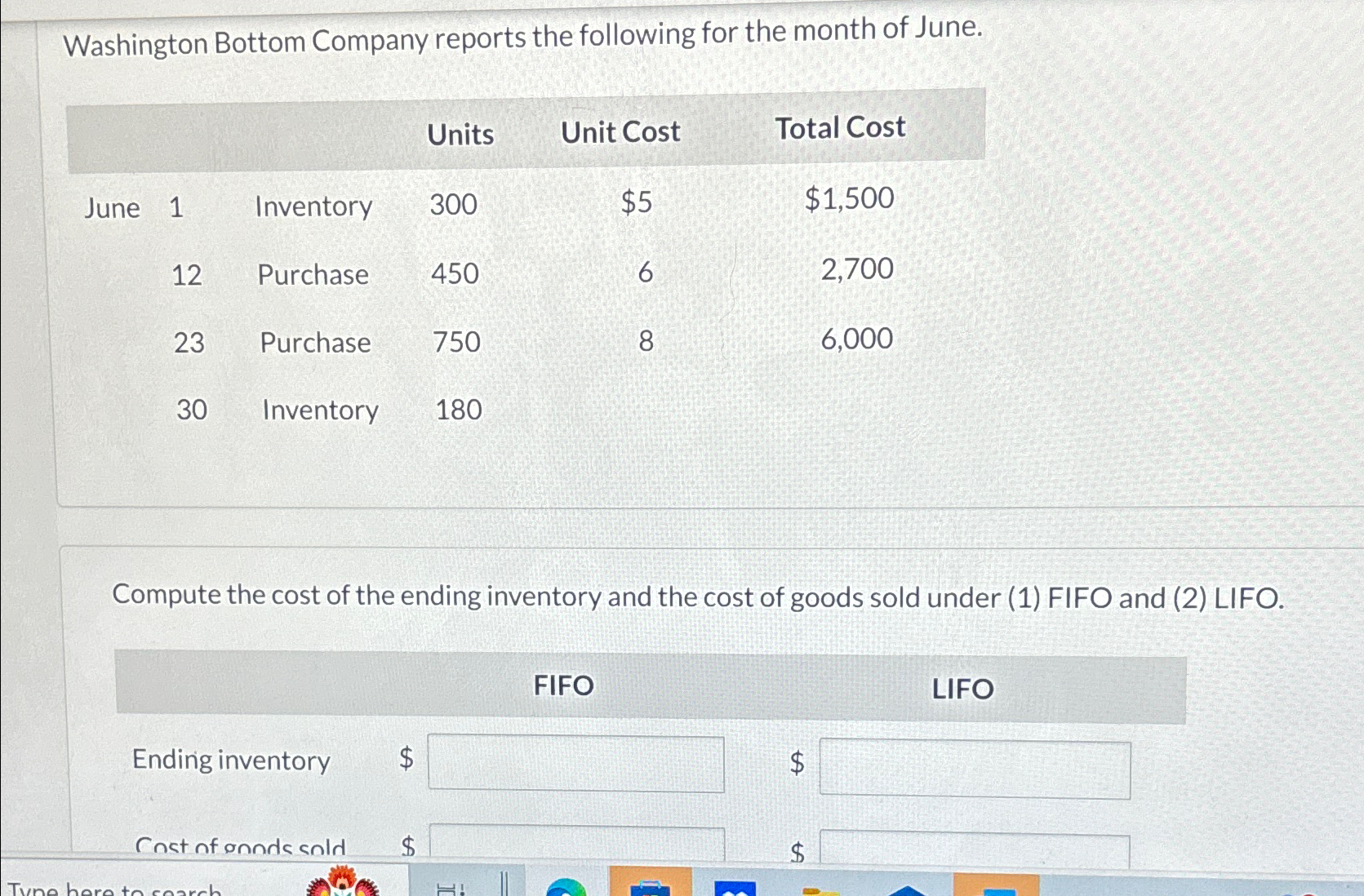 Solved Washington Bottom Company reports the following for | Chegg.com