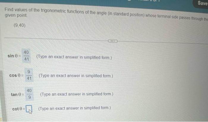 Solved Find values of the trigonometric functions of the | Chegg.com