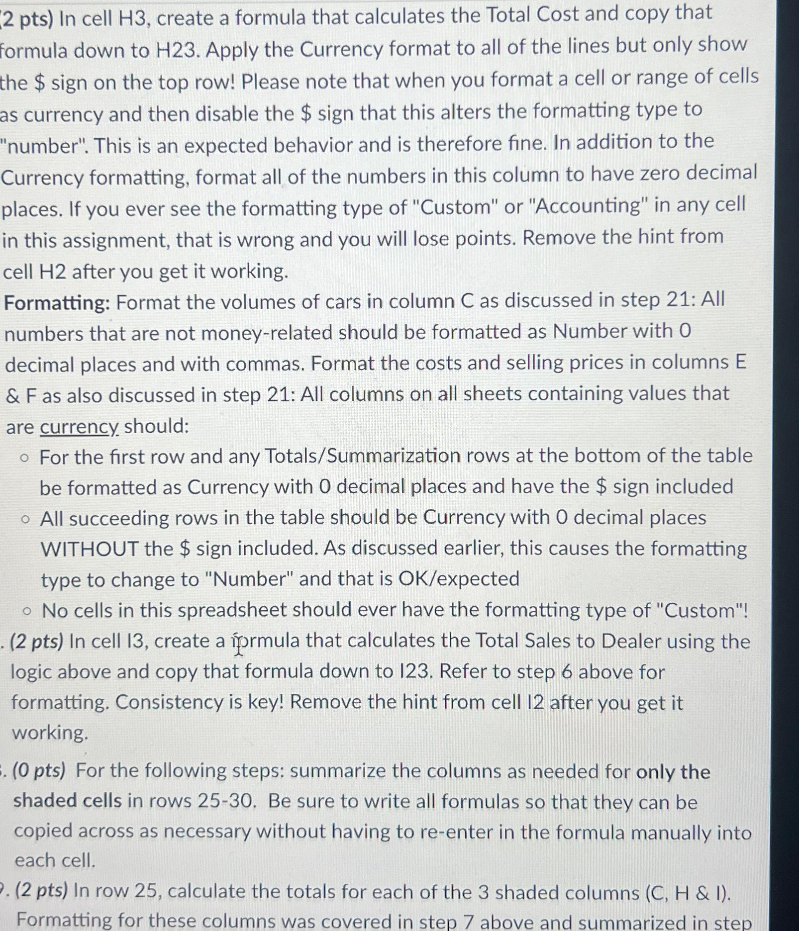 Solved 2 pts) In cell H3, create a formula that calculates | Chegg.com