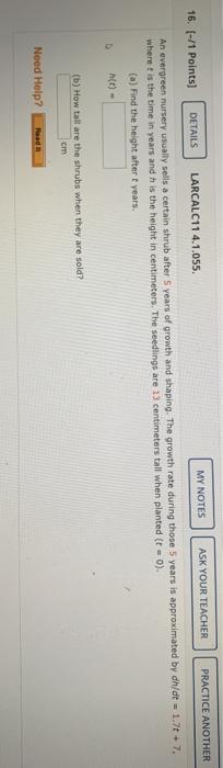 Solved ASK YOUR TEACHER MY NOTES PRACTICE ANOTHER 16. (-/1 | Chegg.com Solved ASK YOUR TEACHER MY NOTES PRACTICE ANOTHER 16. (-/1 | Chegg.com
