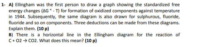 Solved 1- ﻿A) ﻿Ellingham was the first person to draw a | Chegg.com
