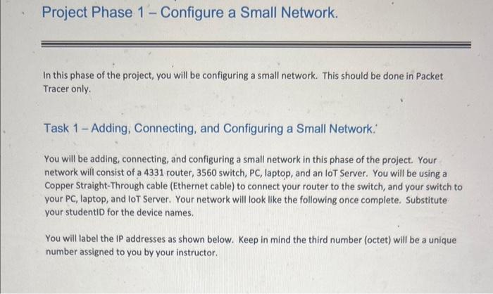 Solved In this phase of the project, you will be configuring | Chegg.com