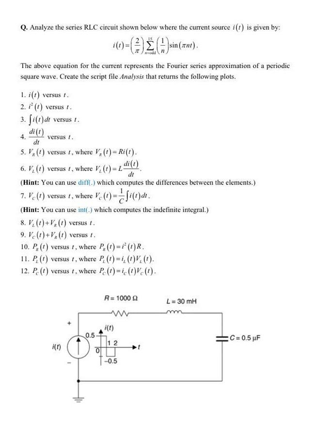 Solved 15 Q. Analyze the series RLC circuit shown below | Chegg.com