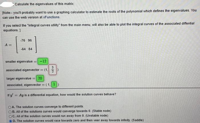 Solved Calculate the eigenvalues of this matrix: | Chegg.com