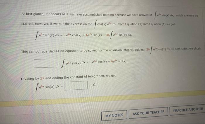 Solved EXAMPLE 4 Evaluate fo ex sin(x) dx. SOLUTION Neither | Chegg.com