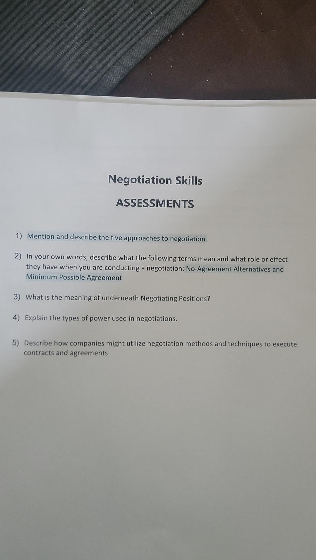 Solved Negotiation Skills ASSESSMENTS 1) Mention and | Chegg.com