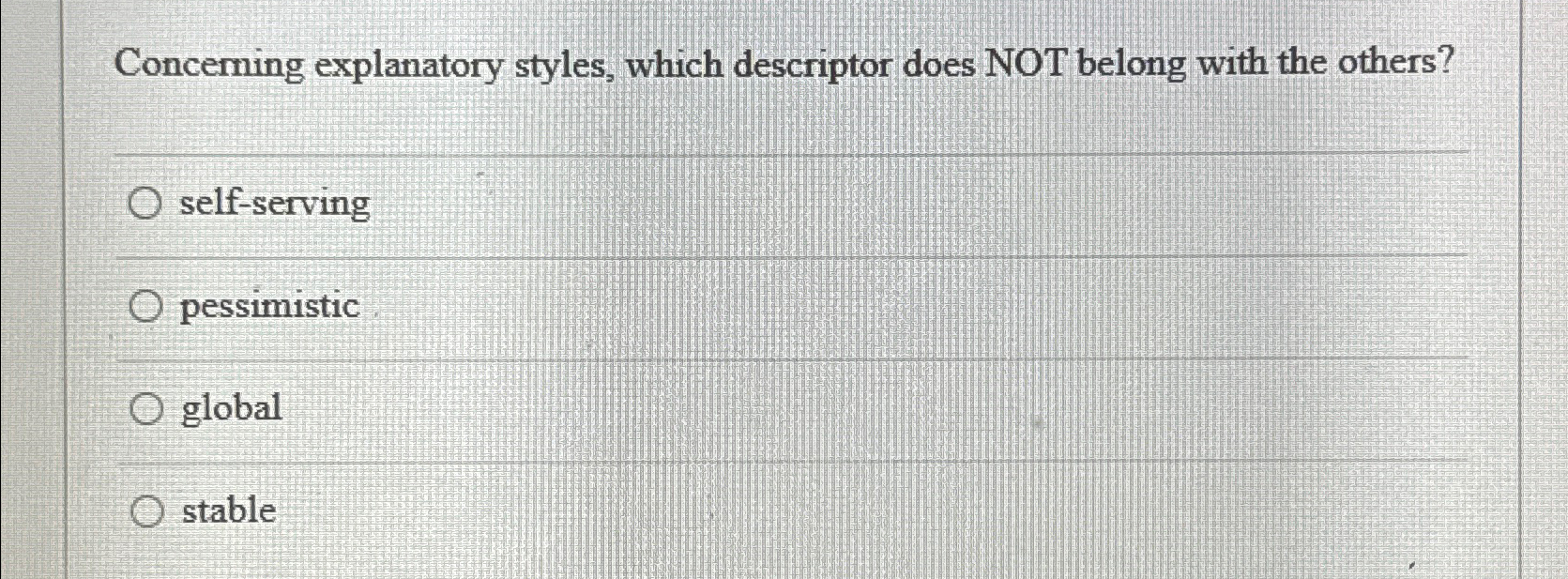 Solved Concerning explanatory styles, which descriptor does | Chegg.com