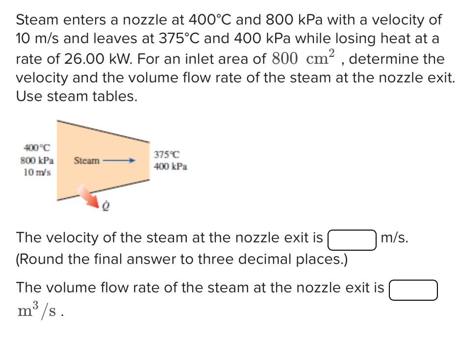 Solved Steam enters a nozzle at 400°C ﻿and 800kPa with a | Chegg.com