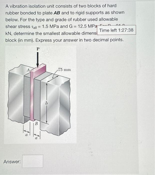 Solved A vibration isolation unit consists of two blocks of | Chegg.com