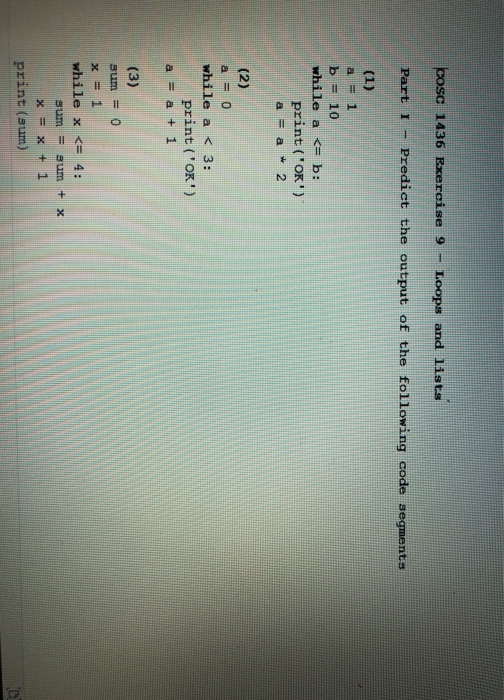 Solved cosc 1436 Exercise 9 - Loops and lists Part 1 - | Chegg.com