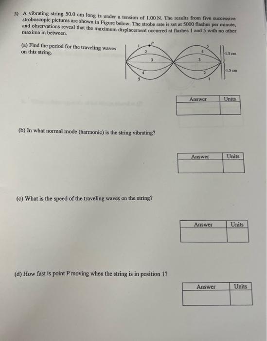 Solved 5) A vibrating string 50.0 cm long is under a tension | Chegg.com