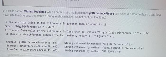 Solved In a class named Midterm Problems, write a public | Chegg.com
