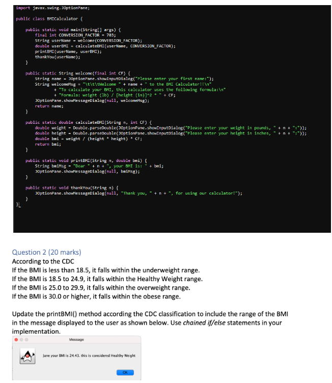 Solved Question 2 (20 ﻿marks)According to the CDCIf the BMI | Chegg.com