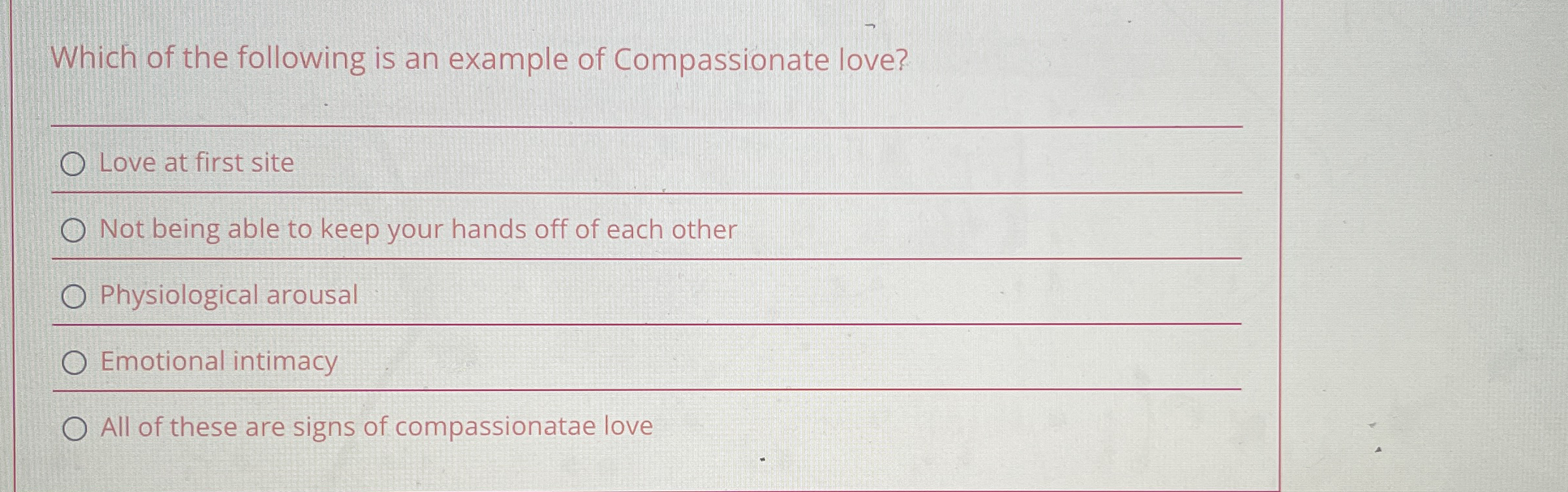 Solved Which of the following is an example of Compassionate | Chegg.com