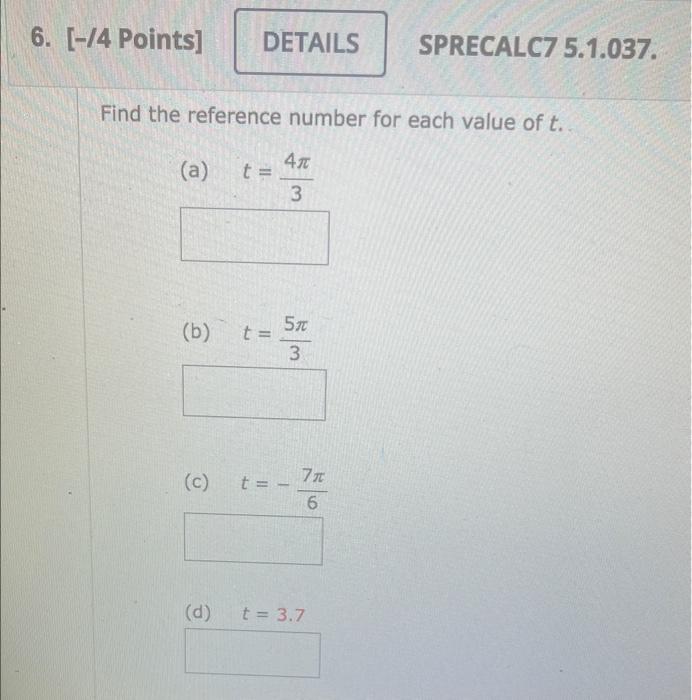 Solved Find the reference number for each value of t. (a) | Chegg.com