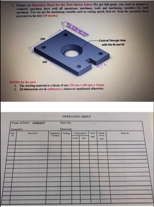 Solved 5. Prepare an Operation Sheet for the Part Shown | Chegg.com
