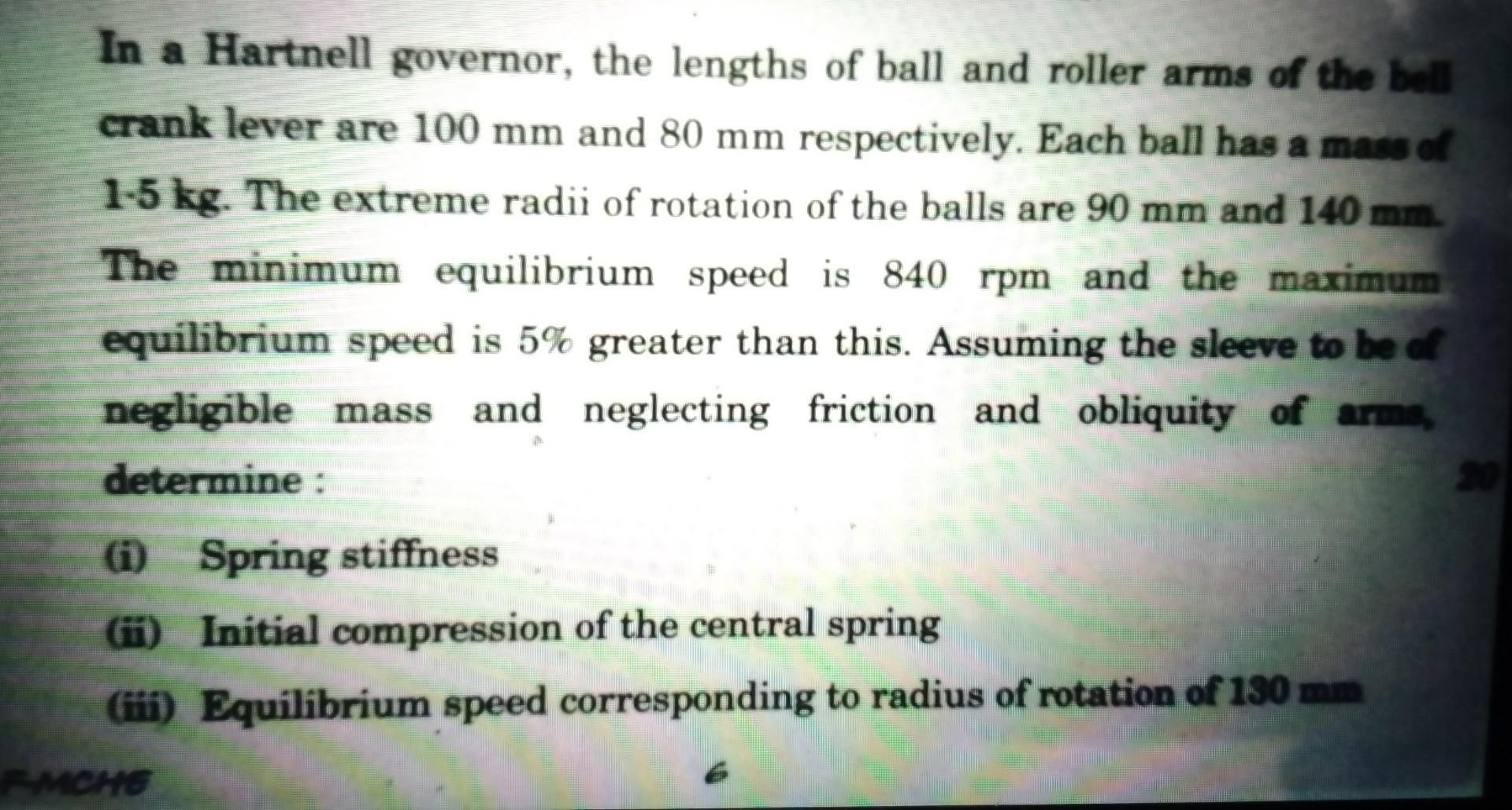 Solved In a Hartnell governor, the lengths of ball and | Chegg.com