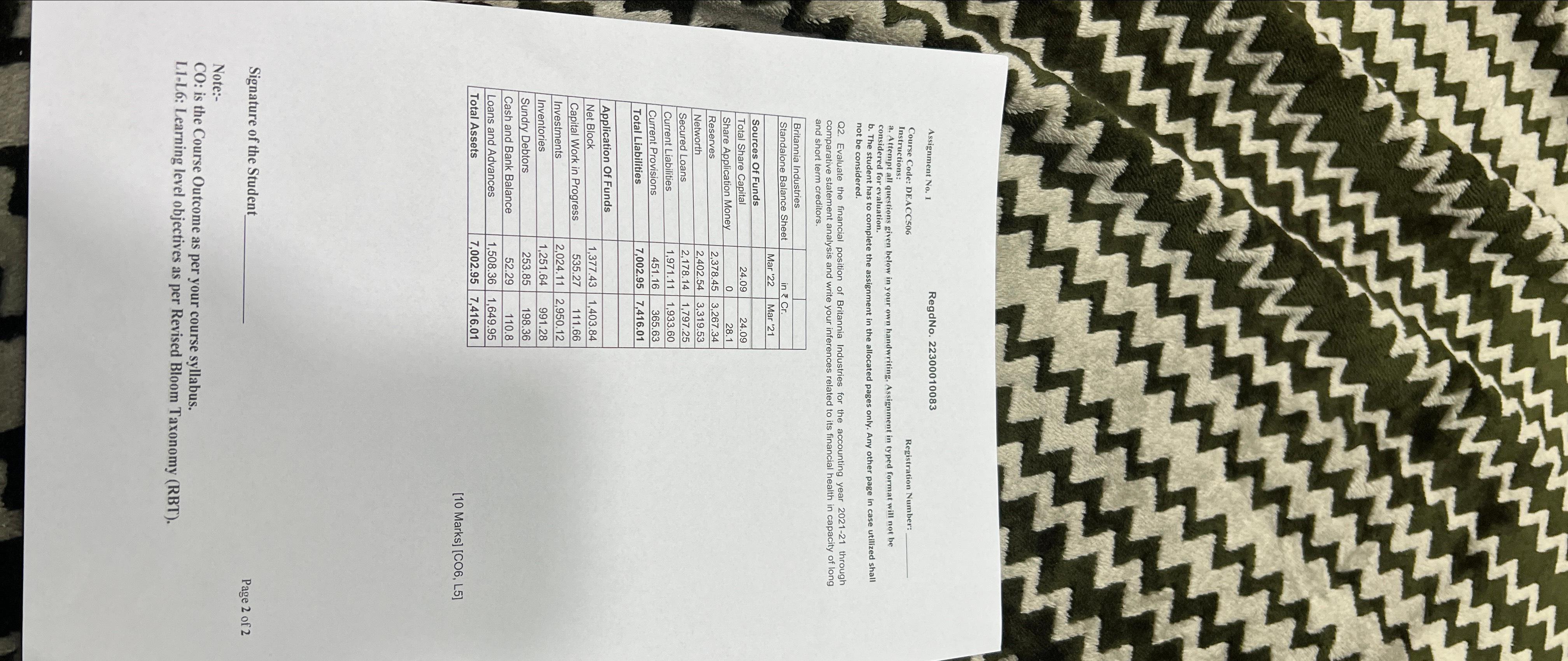 Assignment No. 1, ﻿RegdNo. | Chegg.com