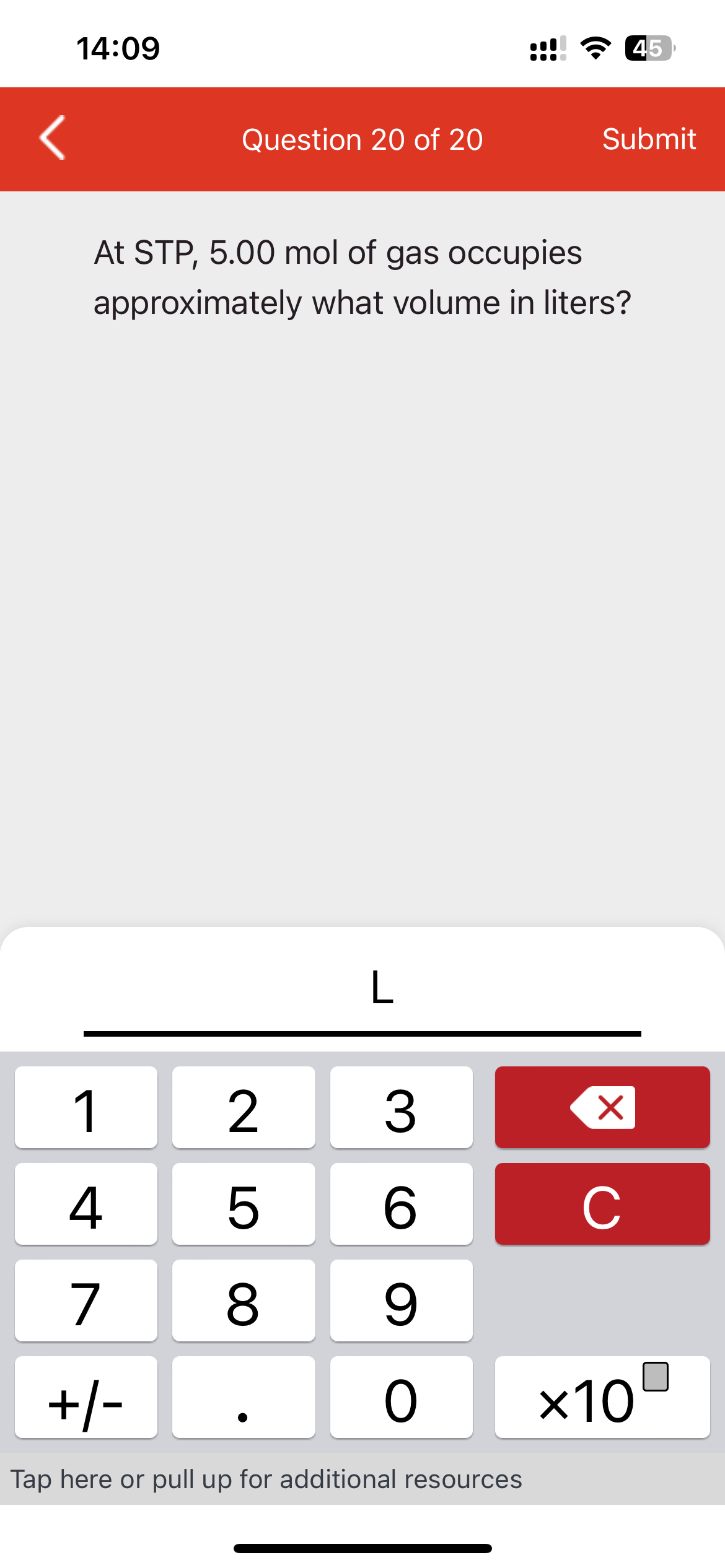 Solved 14:09จ 45Question 20 ﻿of 20SubmitAt STP, 5.00 ﻿mol of | Chegg.com