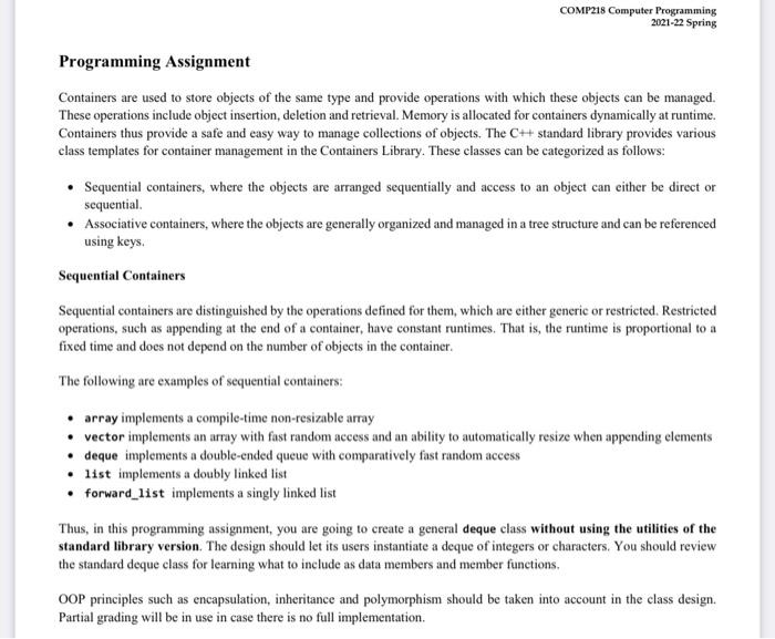 Solved COMP218 Computer Programming 2021-22 Spring | Chegg.com