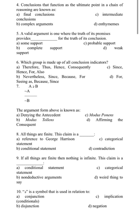 4. Conclusions that function as the ultimate point in | Chegg.com