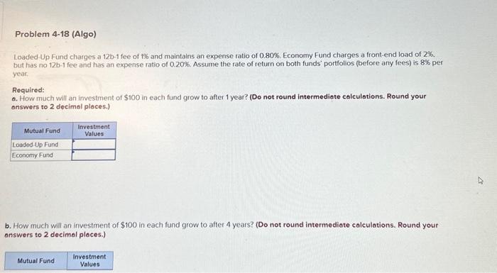 Solved Loaded-Up Fund charges a 12 b−1 fee of 1% and | Chegg.com