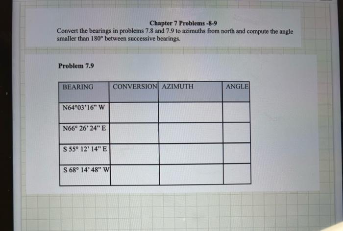 Solved Chapter 7 Problems −8−9 Convert the bearings in | Chegg.com