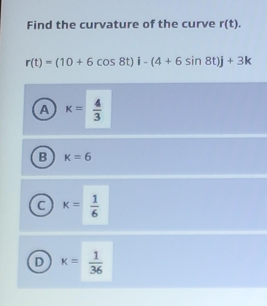 Solved Find the curvature of the curve r(t). | Chegg.com