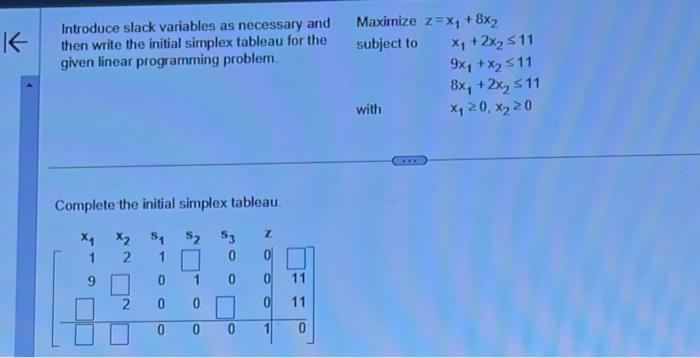 Solved Introduce slack variables as necessary and then write | Chegg.com