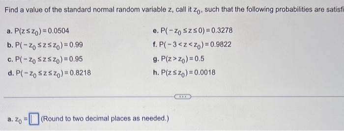 Solved Find a value of the standard normal random variable | Chegg.com