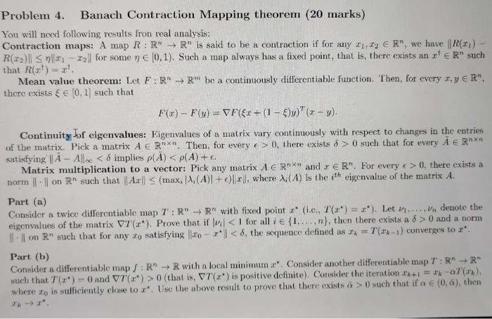 Problem 4. Banach Contraction Mapping theorem (20 | Chegg.com
