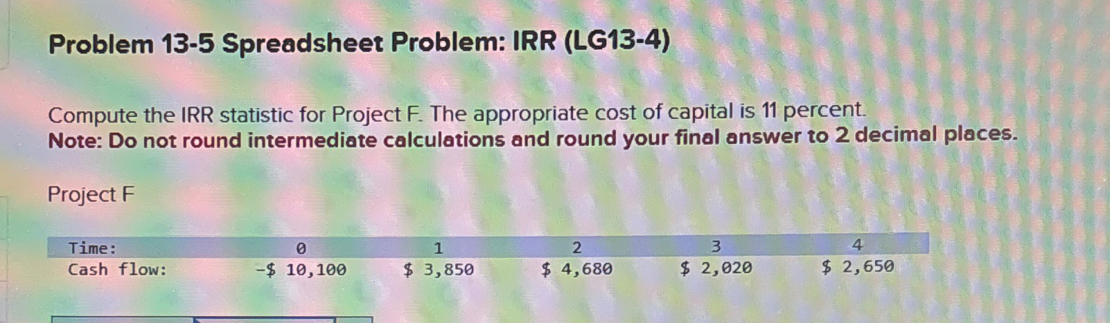 Solved Problem 13-5 ﻿Spreadsheet Problem: IRR | Chegg.com