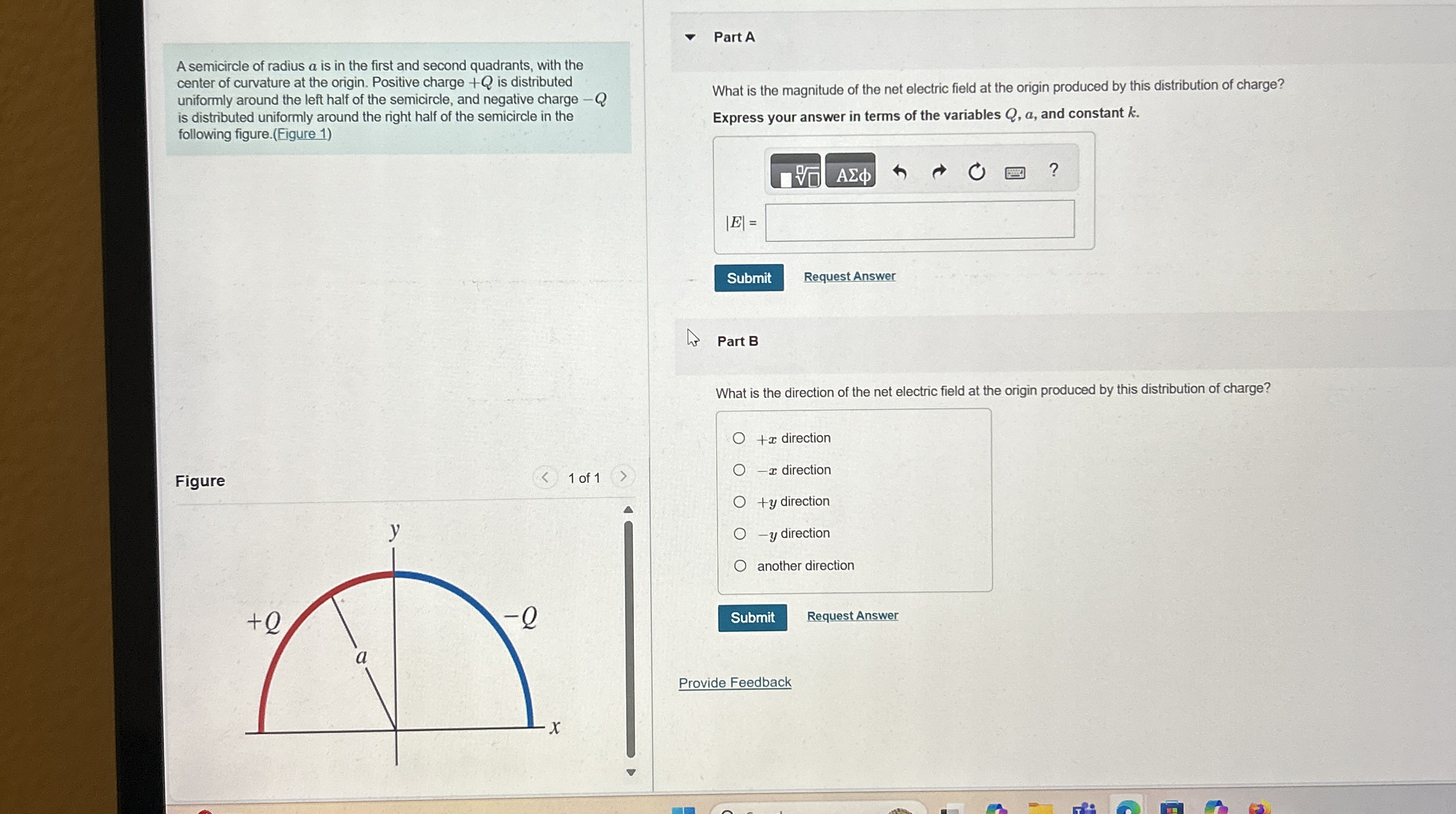 Solved Part AA semicircle of radius a ﻿is in the first and | Chegg.com