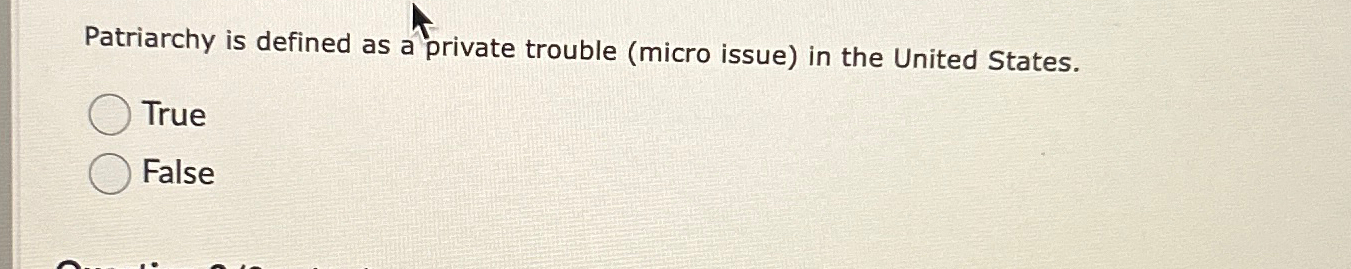 Solved Patriarchy is defined as a private trouble (micro | Chegg.com