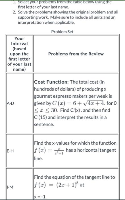 Solved 1. Select your problems from the table below using | Chegg.com