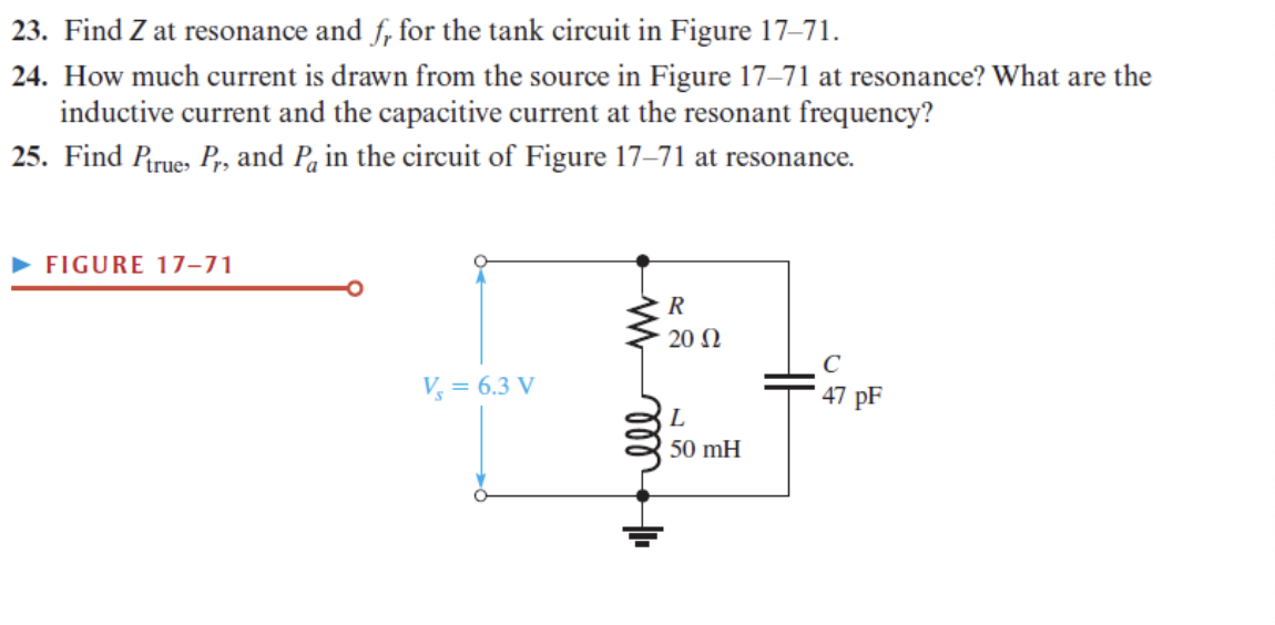 Solved Find Z ﻿at resonance and fr ﻿for the tank circuit in | Chegg.com