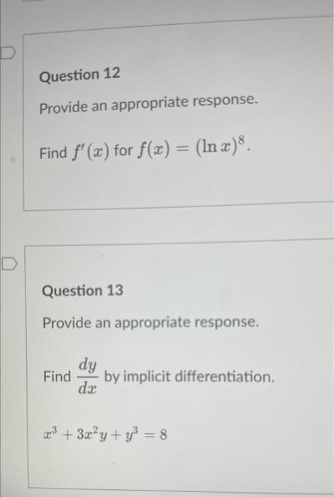 Solved Question 12 Provide An Appropriate Response Find