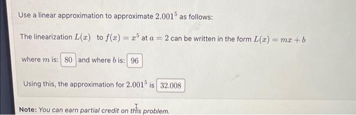 Solved Use a linear approximation to approximate 2.0015 as | Chegg.com