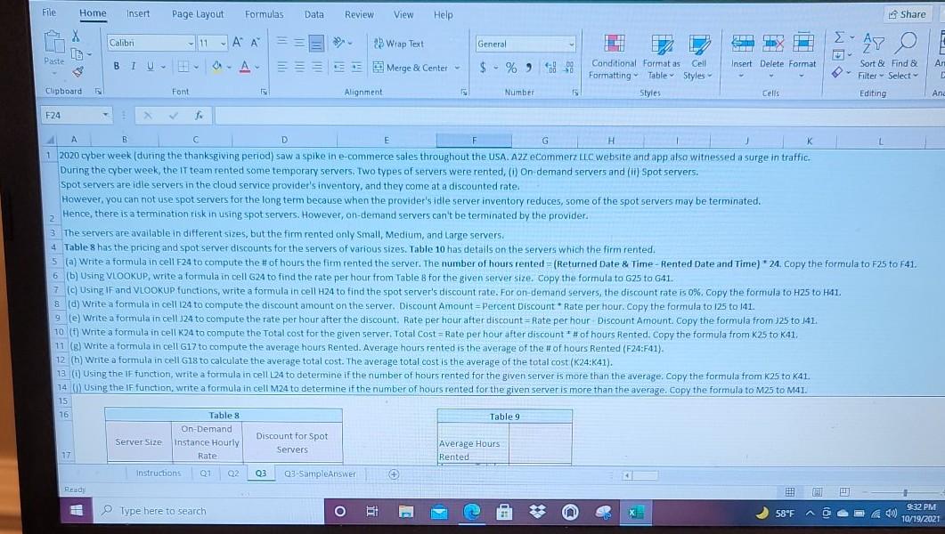Solved File Home Insert Page Layout Formulas Data Review | Chegg.com
