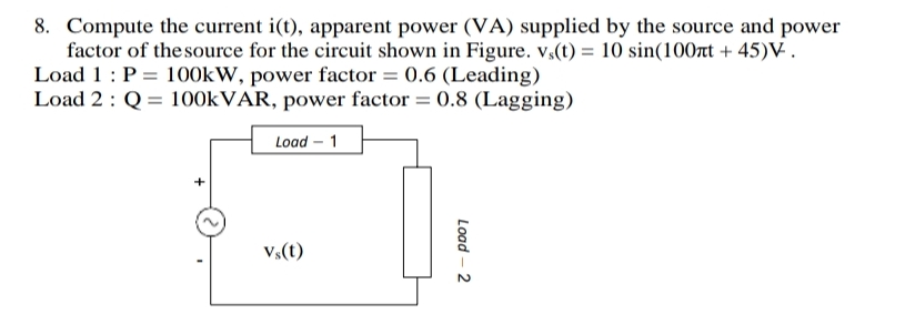 Solved Compute the current i(t), ﻿apparent power (VA) | Chegg.com